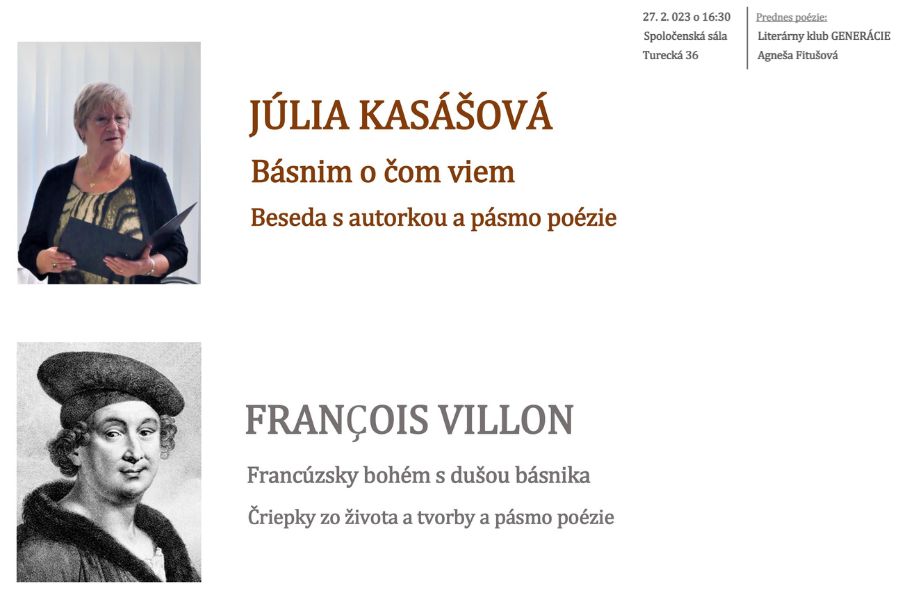 Básnická tvorba Júlie Kasášovej a pásmo z tvorby Francoisa Villona ...
